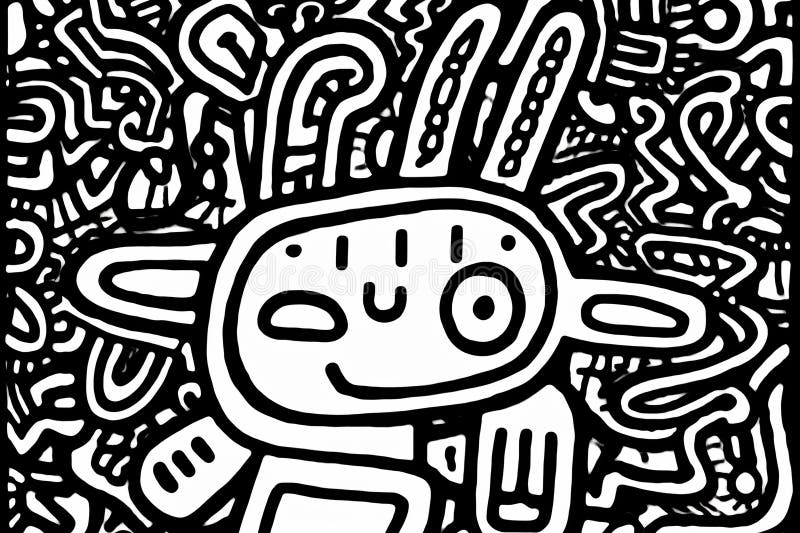 Doodles Keith Haring Inspired Pattern in Rabbit Shape Illustration ...