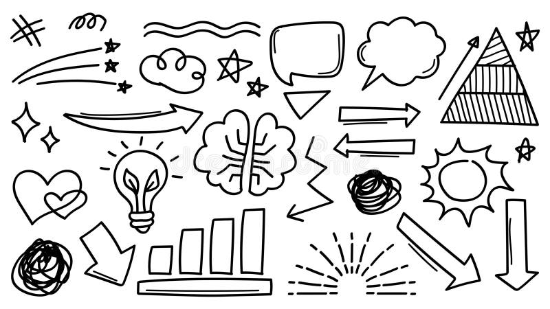 Doodles Line Drawing about Ideas Thinking and Knowledge and Business Collection Stock Vector ...