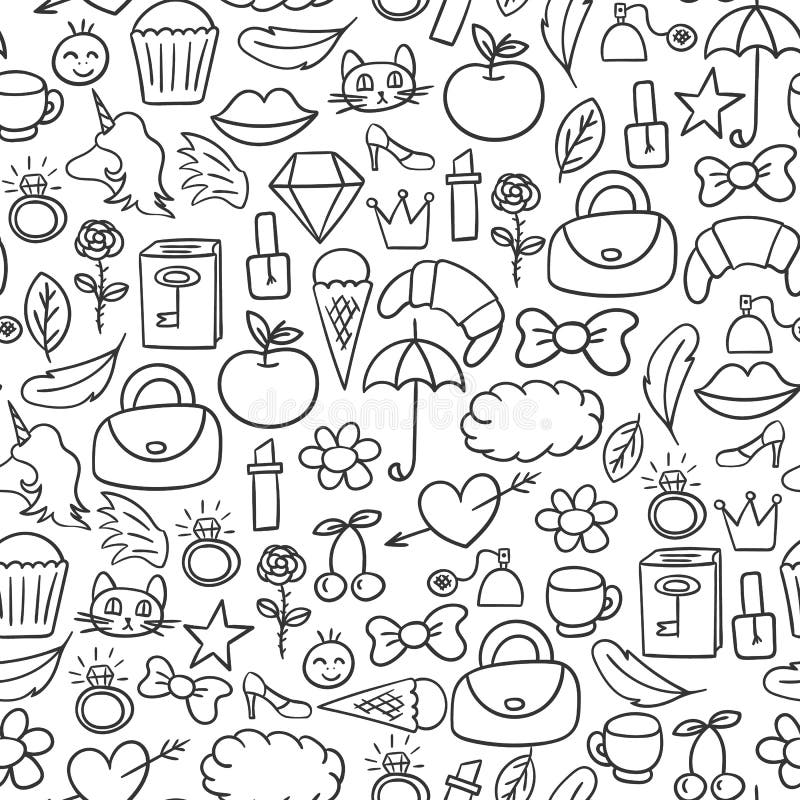 Doodles Seamless Pattern Set. Stock Illustration - Illustration of hand ...