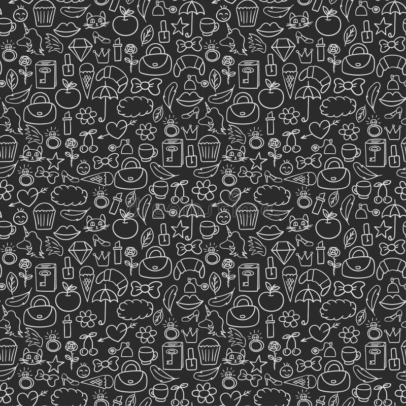 Doodles Seamless Pattern Vector Set. Stock Vector - Illustration of ...