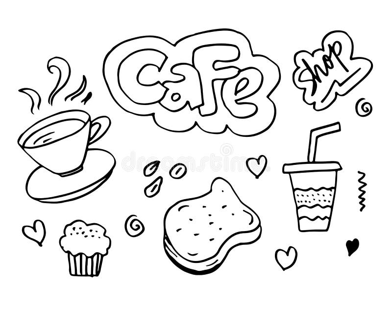 Doodles Set of Cafe.calligraphy Stock Vector - Illustration of classic ...