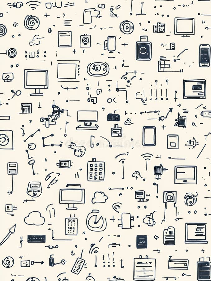 Doodles Showcase Tech Items Like Computers, Smartphones, Coding Symbols ...