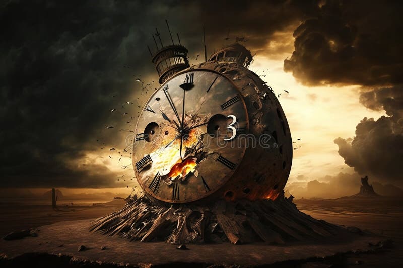 Doomsday Clock on Steampunk Apocalypse Backgroound Stock Illustration ...