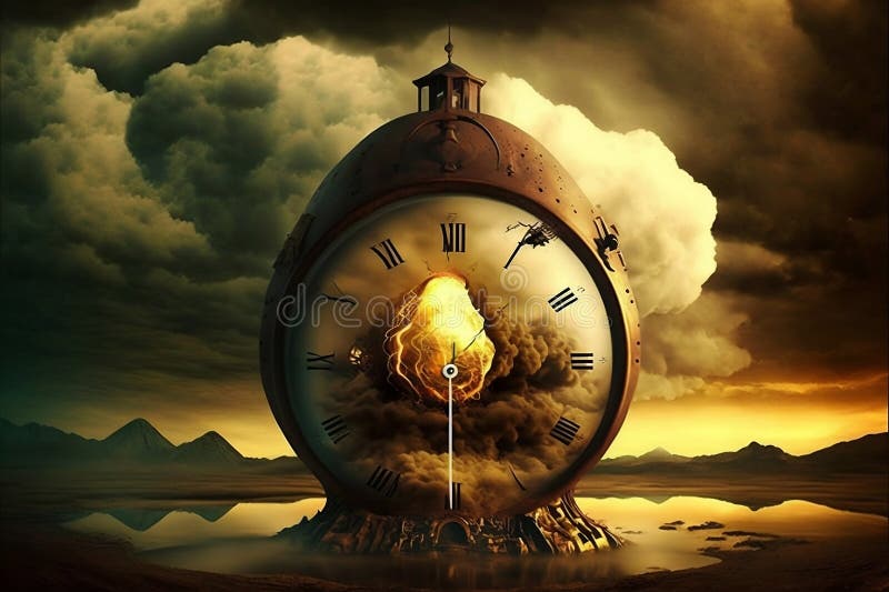 Doomsday Clock on Steampunk Apocalypse Backgroound Stock Illustration ...