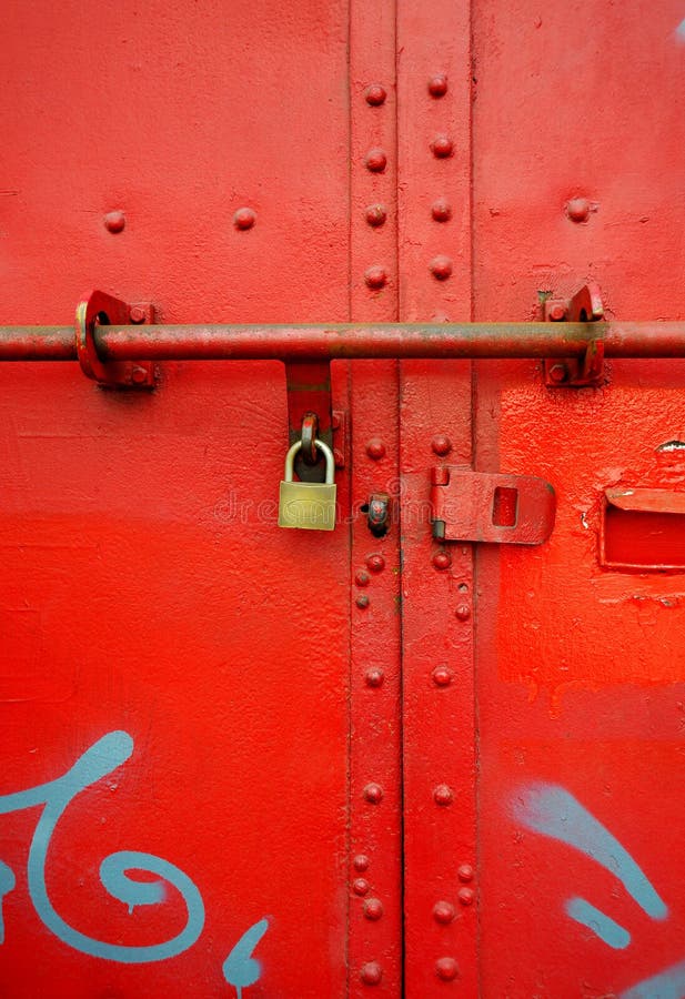 Vibrant Graffity on Old Door with Lock. Stock Photo - Image of yellow ...