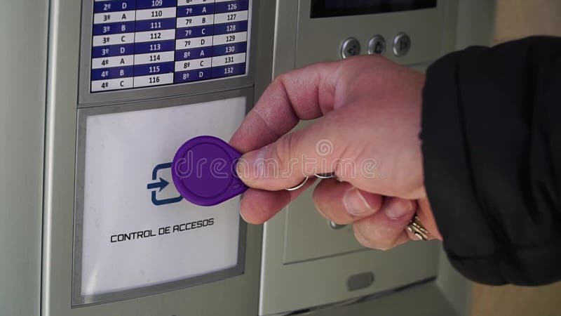 Proximity Card Reader Door Unlock, Hand Security Man Using ID Card on ... Proximity Card Reader Door Unlock, Hand Security Man Using ID Card on ...