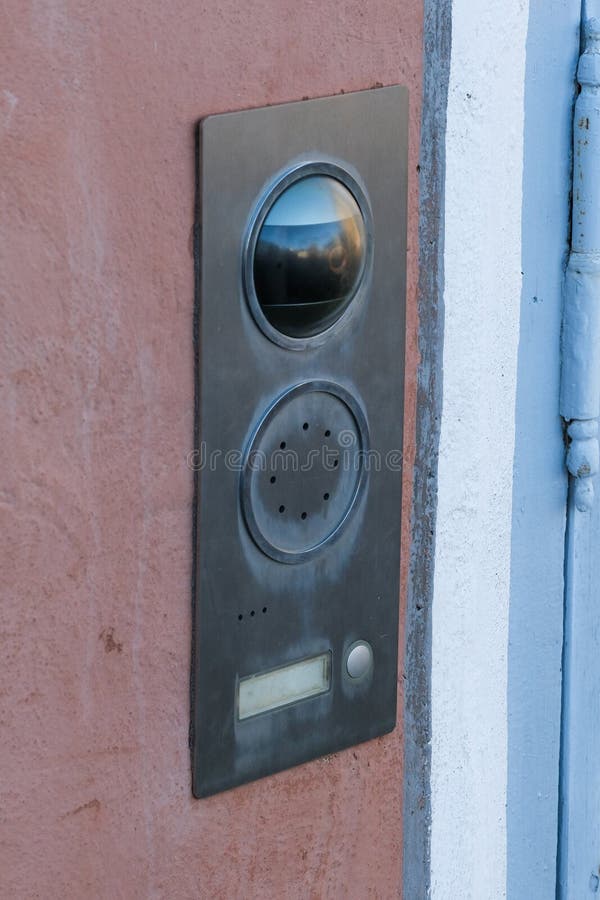 Door bell with a camera stock image. Image of microphone - 344566065