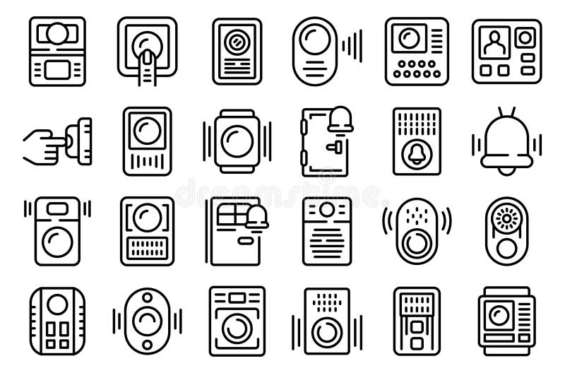 Door Bell Icons Set Outline Vector. House Building Stock Illustration ...