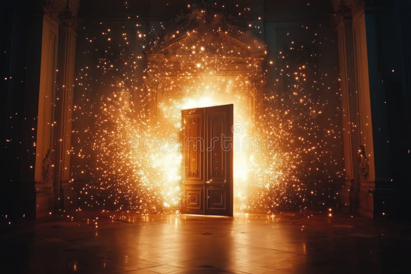 Door Bursting with Vibrant Flames in an Ornate Interior Space Creates a ...