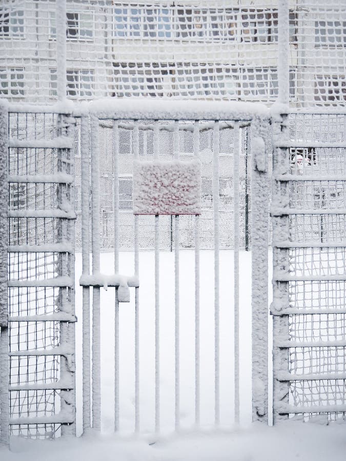 The Door Covered with Snow. Snow-covered Gate. Stock Image - Image of ...