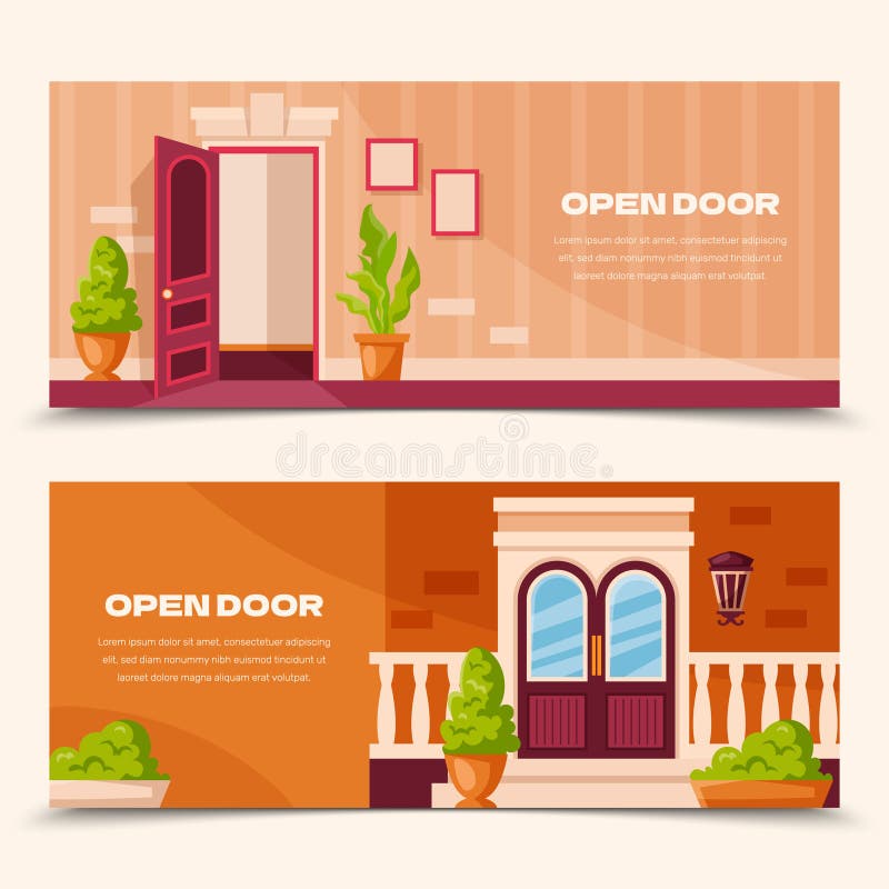 Door Design Hand Drawn Cartoon Banner Set Stock Illustration ...