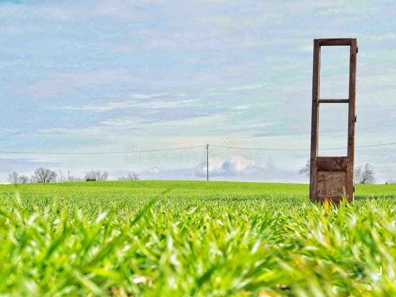 The door on the field stock image. Image of door, landscape - 87822599