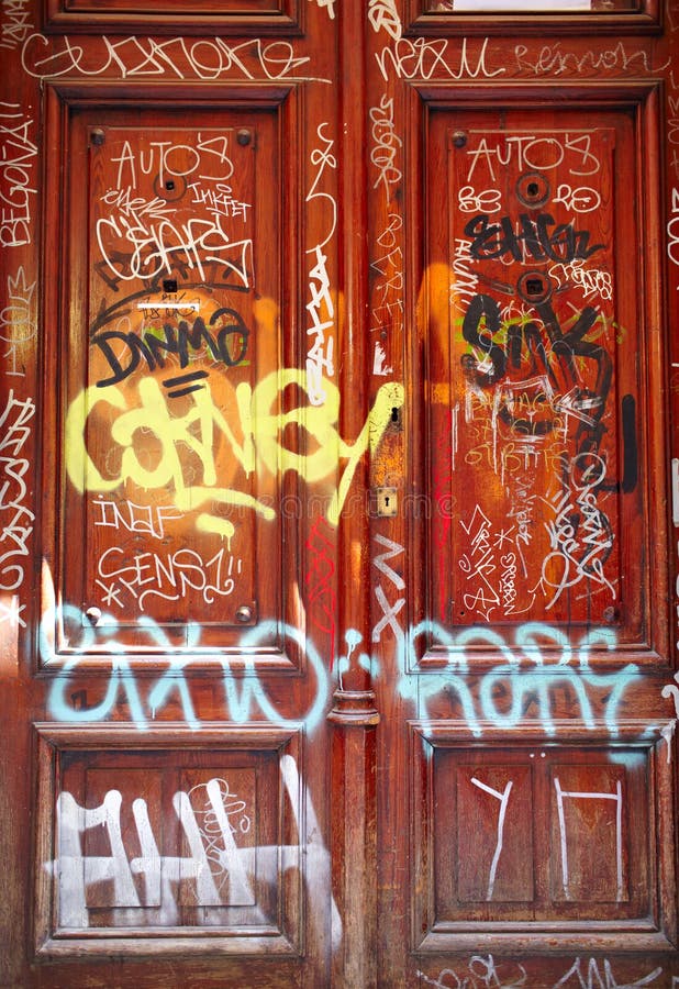 Door with graffiti stock image. Image of urban, people - 26753847