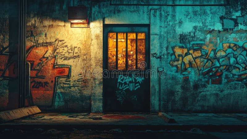 A Door with Graffiti on it in a Building Stock Illustration ...