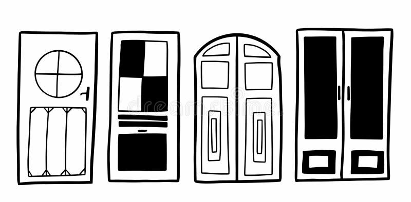 Door Hand-Drawn Set Minimalist Doodle Vector for Architectural and ...