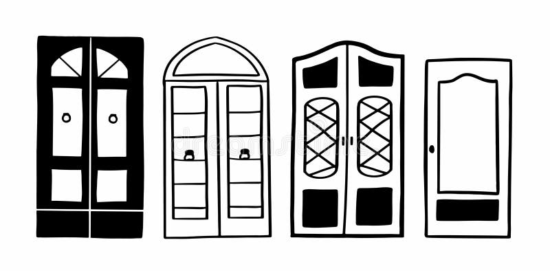 Door Hand-Drawn Set Minimalist Doodle Vector for Architectural and ...