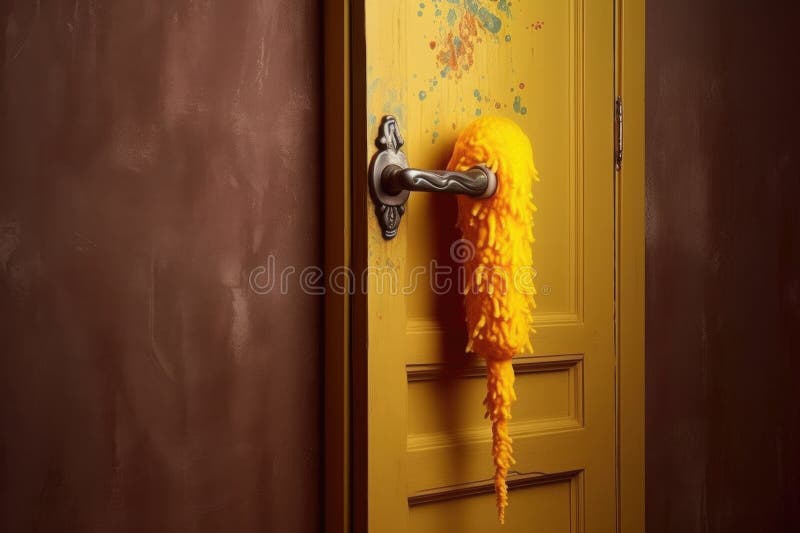 Door Handle with Bacteria and a Caution Sign Stock Illustration ...