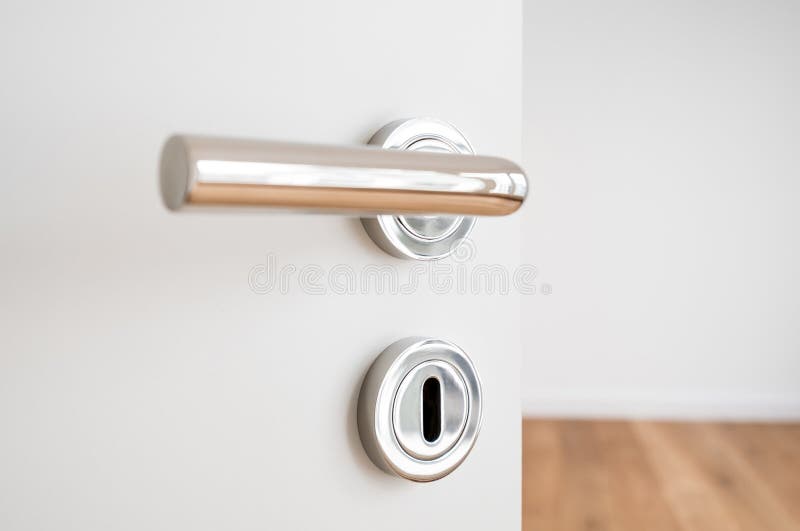 Door Handle Closeup on Open Door in New Flat Stock Image - Image of ...