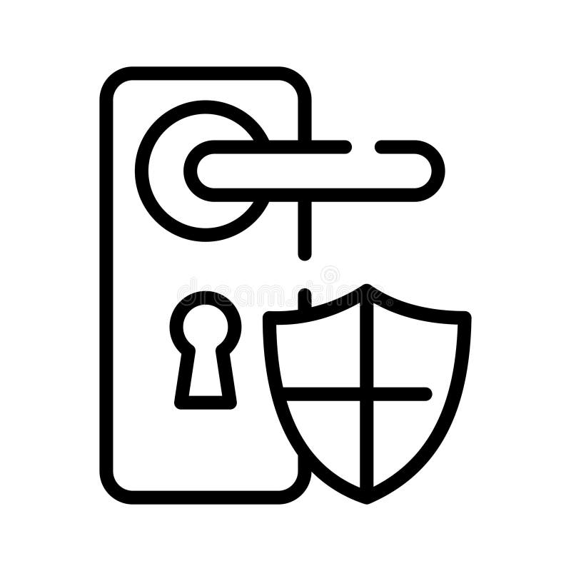 Door Handle Icon with Shield. Locked Door Security Icon Stock Vector ...