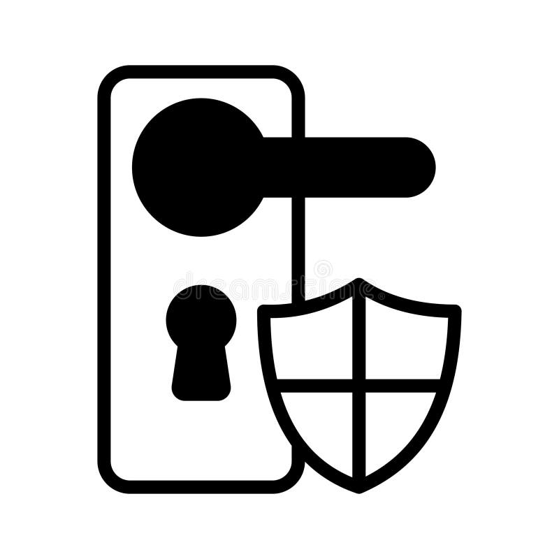 Door Handle Icon with Shield. Locked Door Security Icon Stock Vector ...
