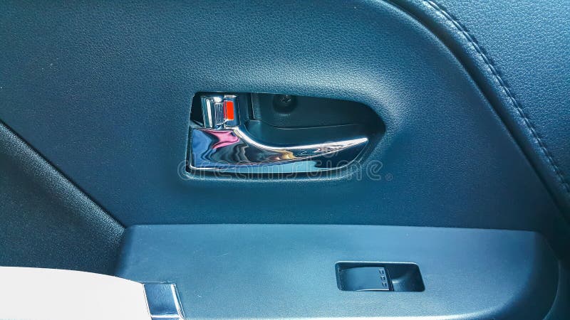 Door Handle Inside the Car with the Door Lock Open Stock Photo - Image ...