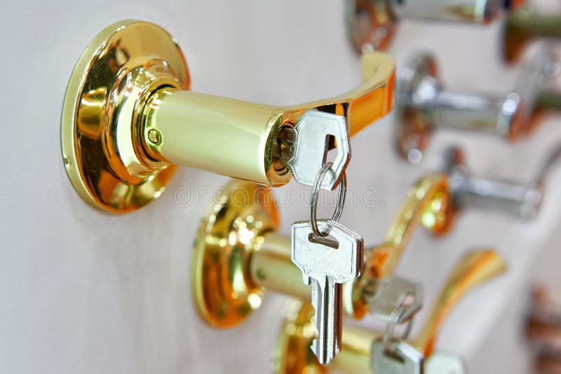 Door handle with key stock image. Image of open, design - 93643575