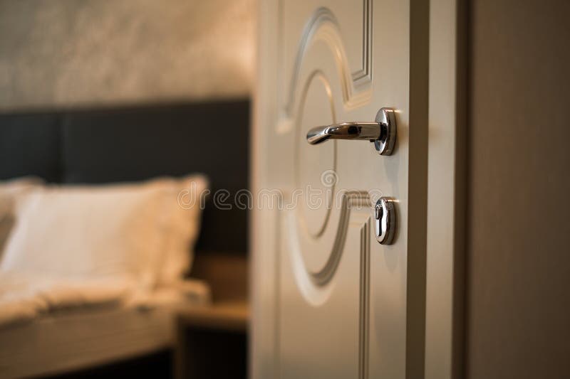 Door Lock in a Hotel Room Close-up Stock Photo - Image of doorway ...