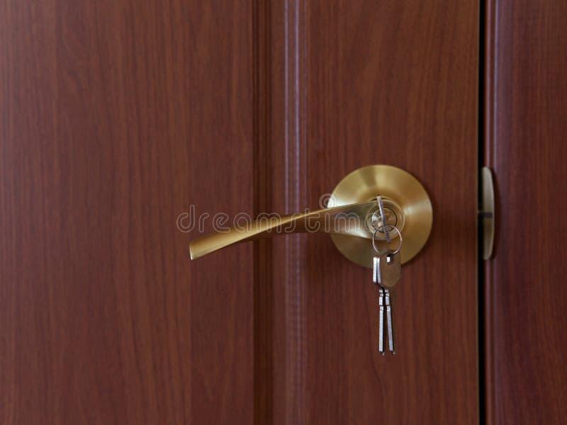 Door Handle and Lock with Keys. Close Stock Photo - Image of keyhole ...
