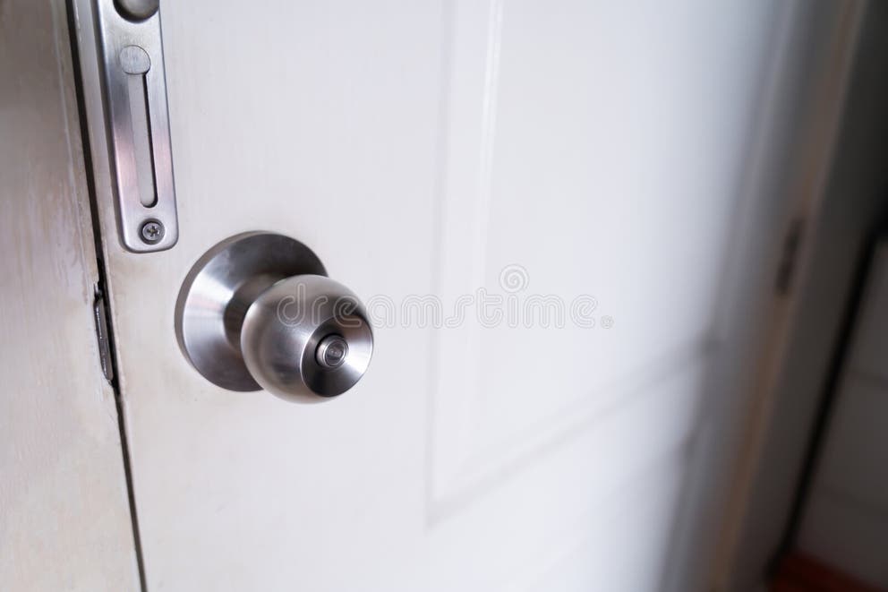 Door Handle with Push-button Lock from Inside the Room Stock Image ...