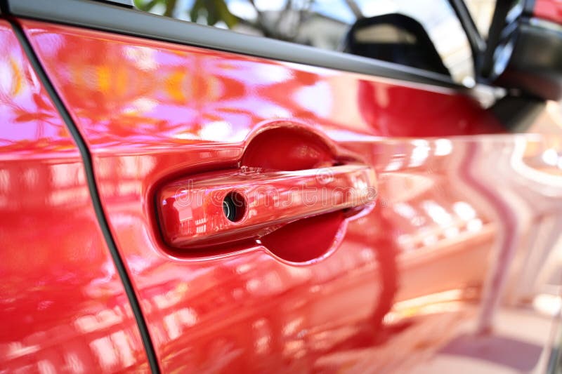 Door Handle of Red Car, Transportation Industry Stock Image - Image of ...