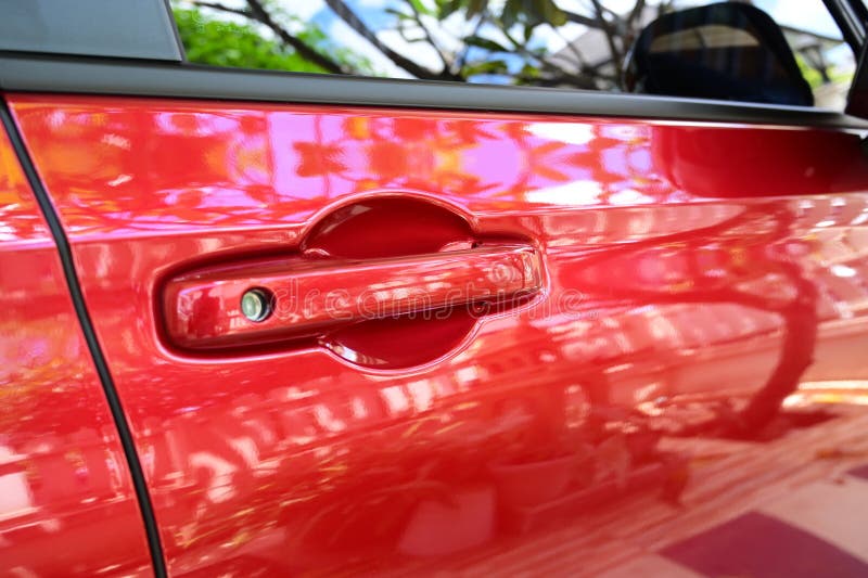 Door Handle of Red Car, Transportation Industry Stock Image - Image of ...