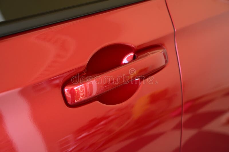 Door Handle of Red Car, Transportation Industry Stock Photo - Image of ...