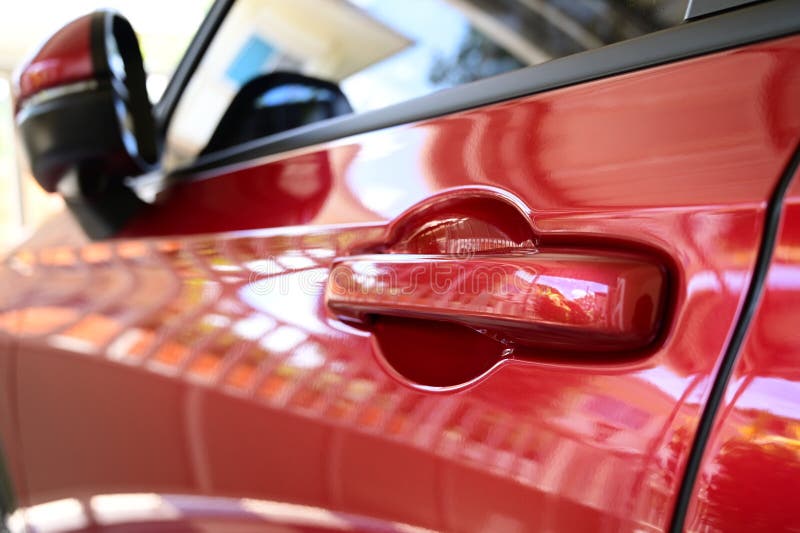 Door Handle of Red Car, Transportation Industry Stock Image - Image of ...