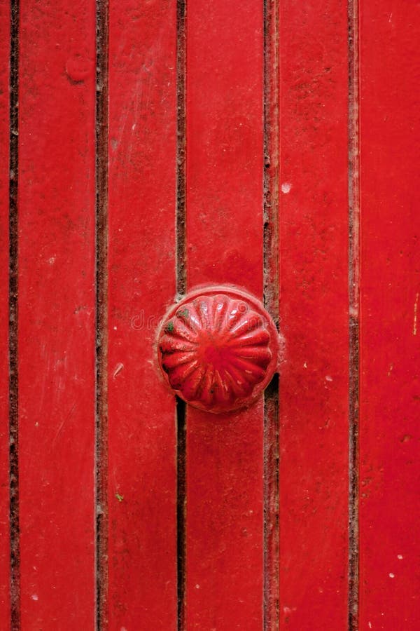Door Handle on Red Door with Lock Stock Image - Image of iron, knock ...