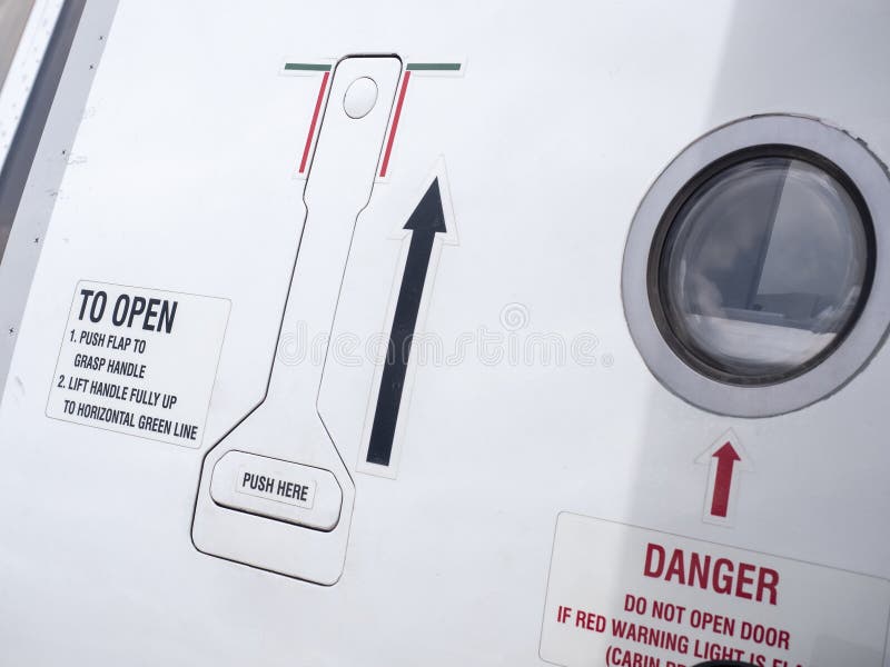 Door (with Instructions) Of An Airplane Stock Image - Image of button ...