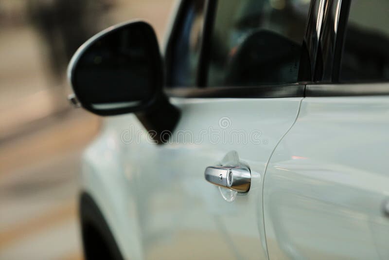 Door Handle of a White Car, Soft Focus. White Automobile Handle Stock ...