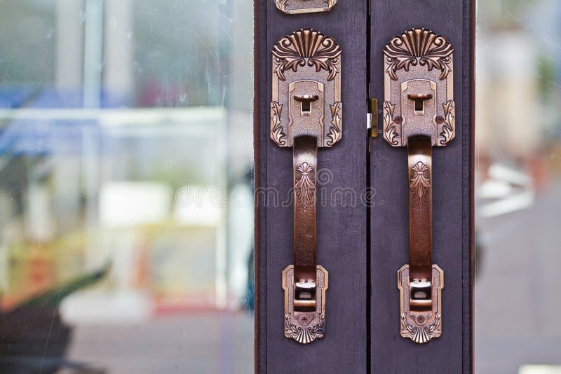 Door Handles are Made of Steel. Beautiful Pattern Stock Image - Image ...