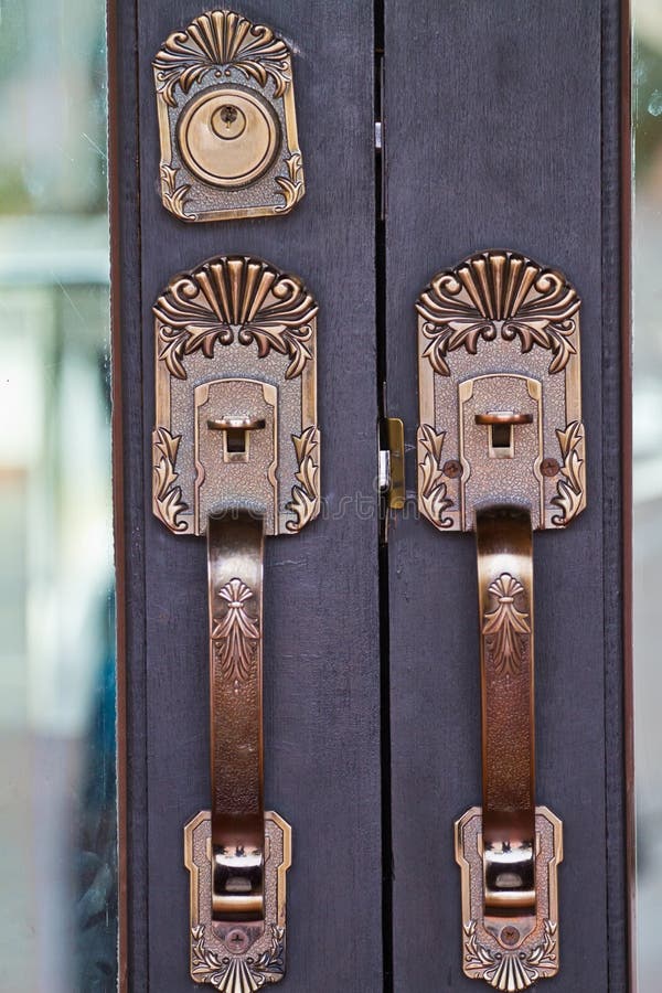 Door Handles are Made of Steel. Beautiful Pattern Stock Image - Image ...