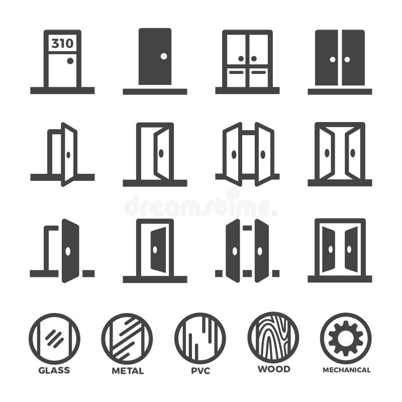 Door icon set stock vector. Illustration of glass, apartment - 135061226