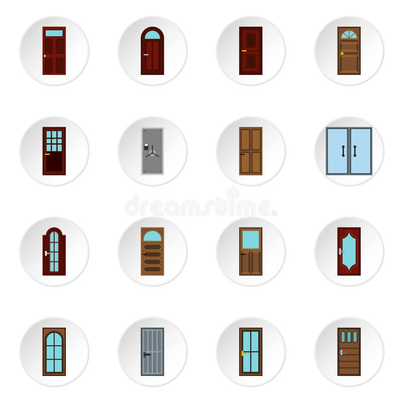 Door icons set, flat style stock illustration. Illustration of handle ...