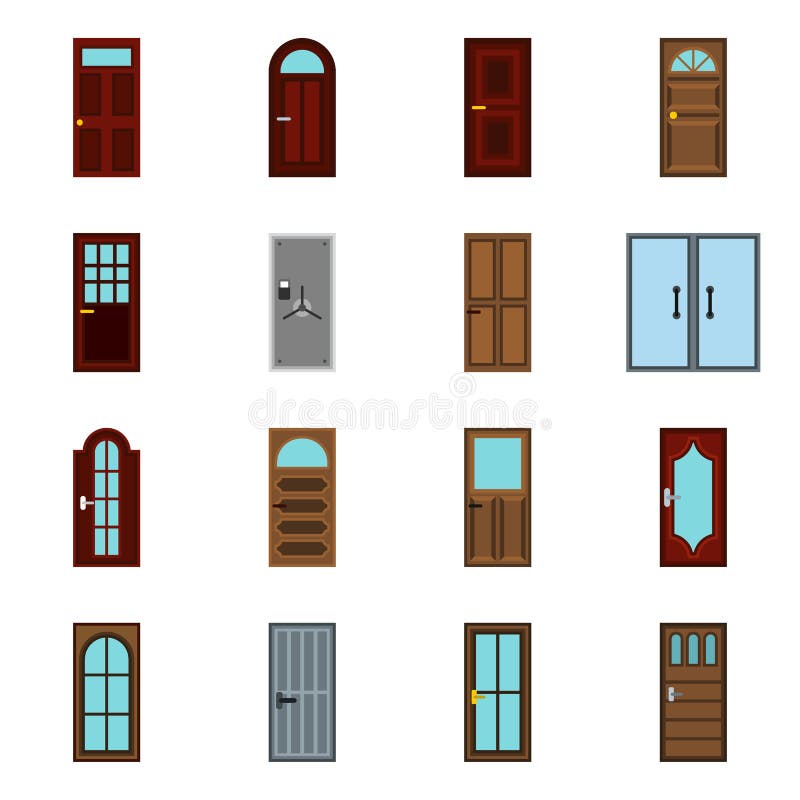 Door icons set, flat style stock vector. Illustration of exterior ...
