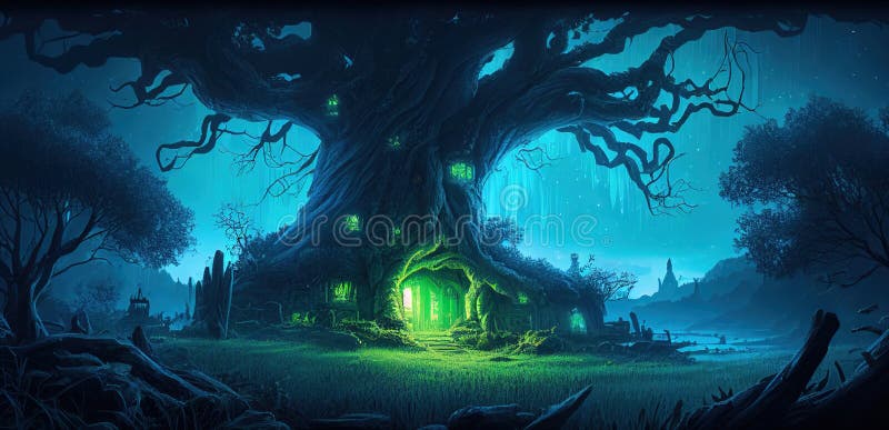 A Door Inside a Huge Magical Tree from a Fantasy World. Ai Generative ...