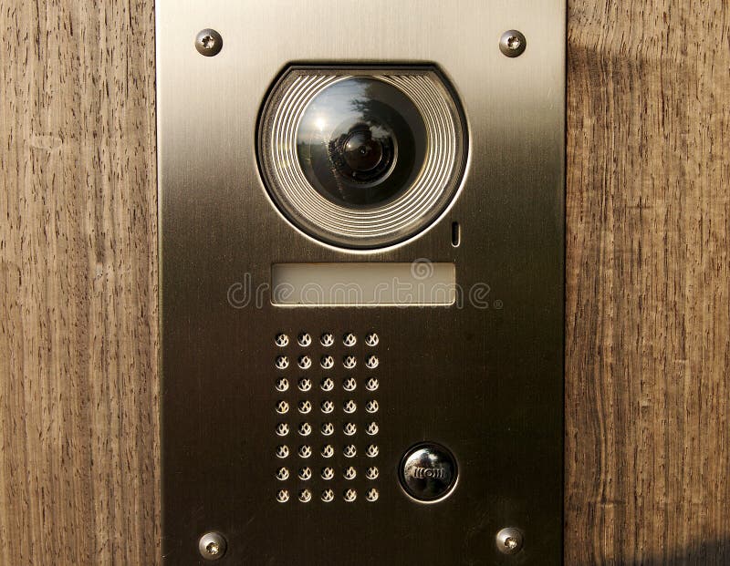 Door intercom on wood stock image. Image of lock, entrance - 19602005