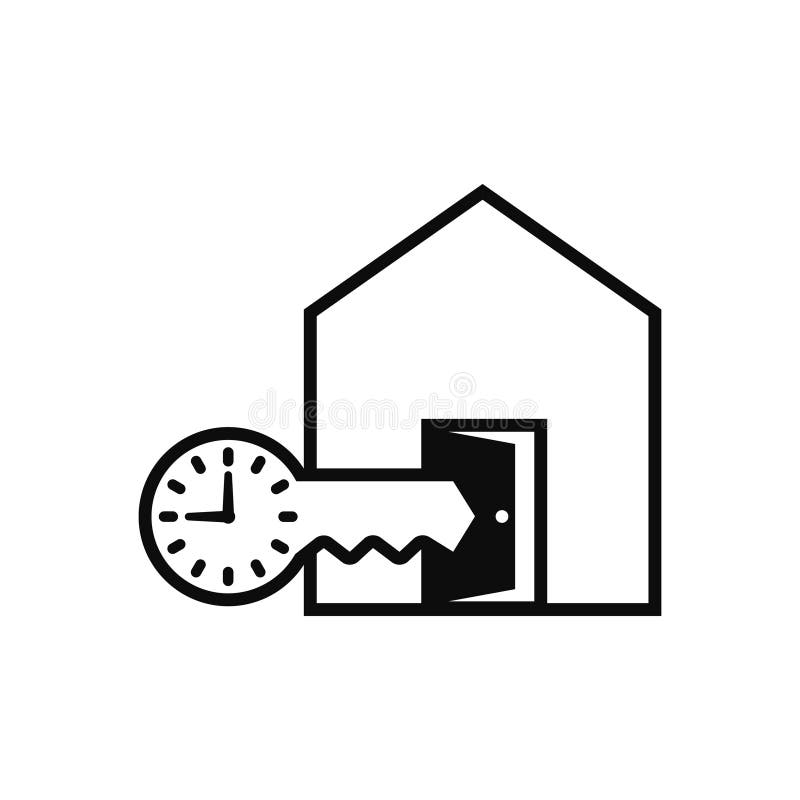 Door Key with Clock and House Building with Open Door. Stock Vector ...