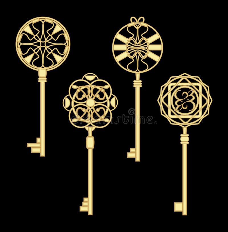 Door Key Set in Golden Metallic Design with Historic Ornamental Vintage ...