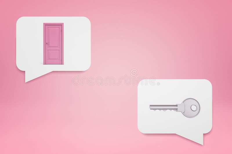Door and Key in Speech Bubbles, Concept of Access Stock Image - Image ...