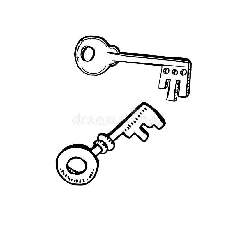 Door Lock or Latch in Sketch Style. Outline or Contour Drawing. Hand ...