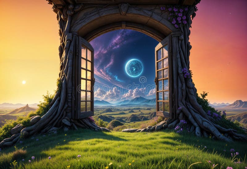The Door Leading To the Three Paths Stock Illustration - Illustration ...