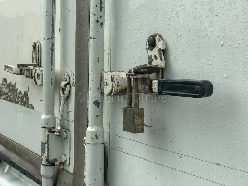Door Lock of the Container Truck Stock Photo - Image of handle, close ...