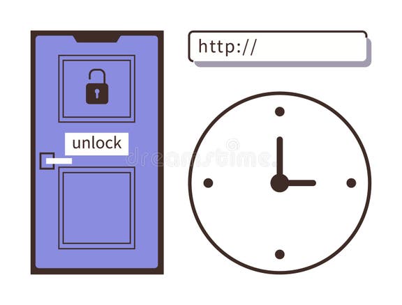 Digital Door Unlocking with Security Lock and URL Bar Highlighting Online Access Timing Stock ...